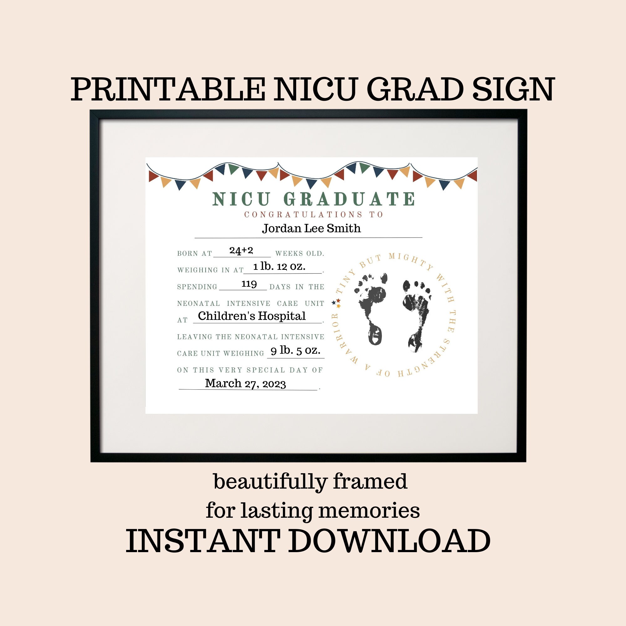 Nicu Graduate Sign Baby Footprint Certificate for NICU Baby - Etsy