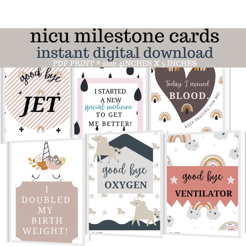 Nicu Milestone Card or Crib Cards for Preemie. NICU Mom Gift or NICU Baby Gift With Instant ...