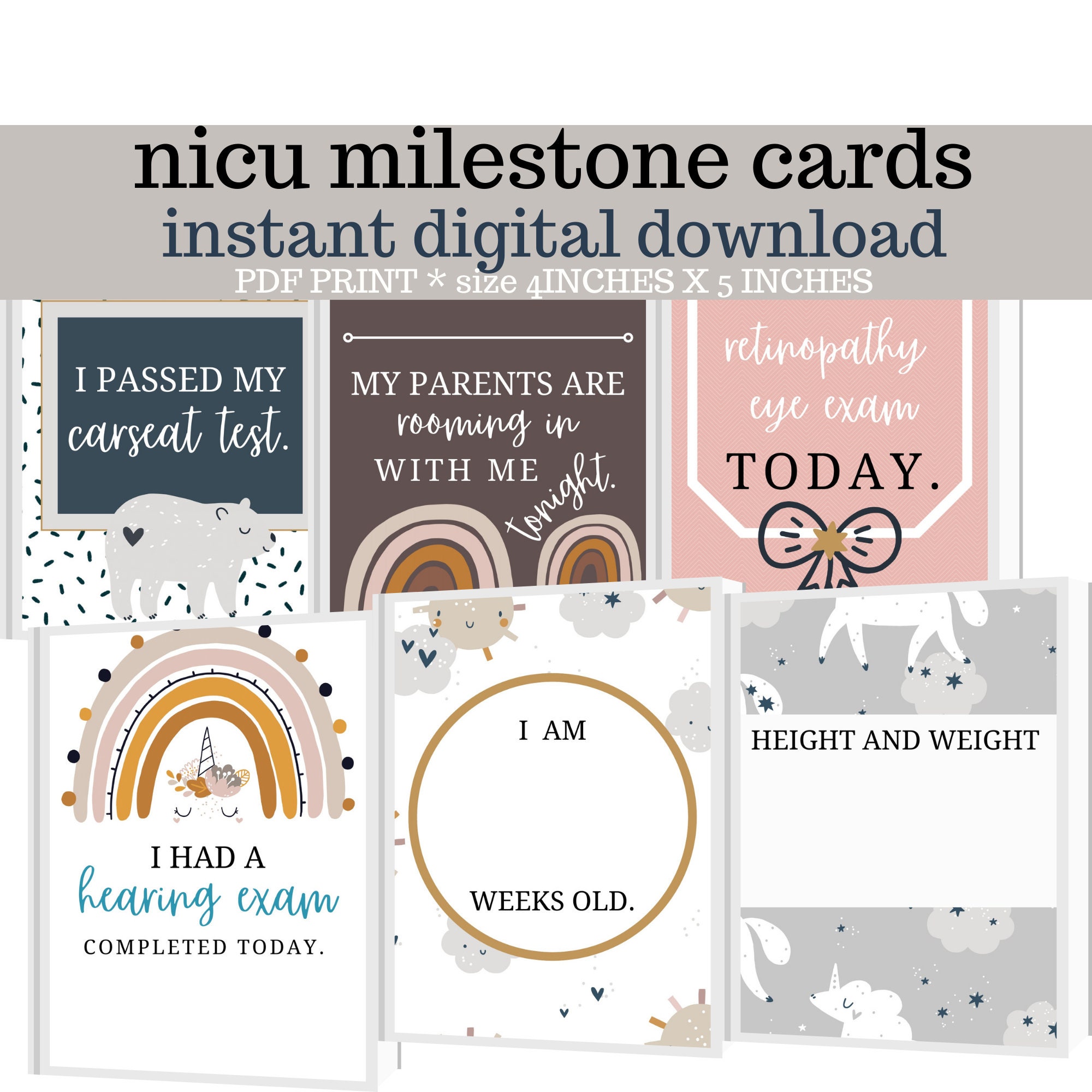 Nicu Milestone Card or Crib Cards for Preemie. NICU Mom Gift or NICU Baby Gift With Instant ...