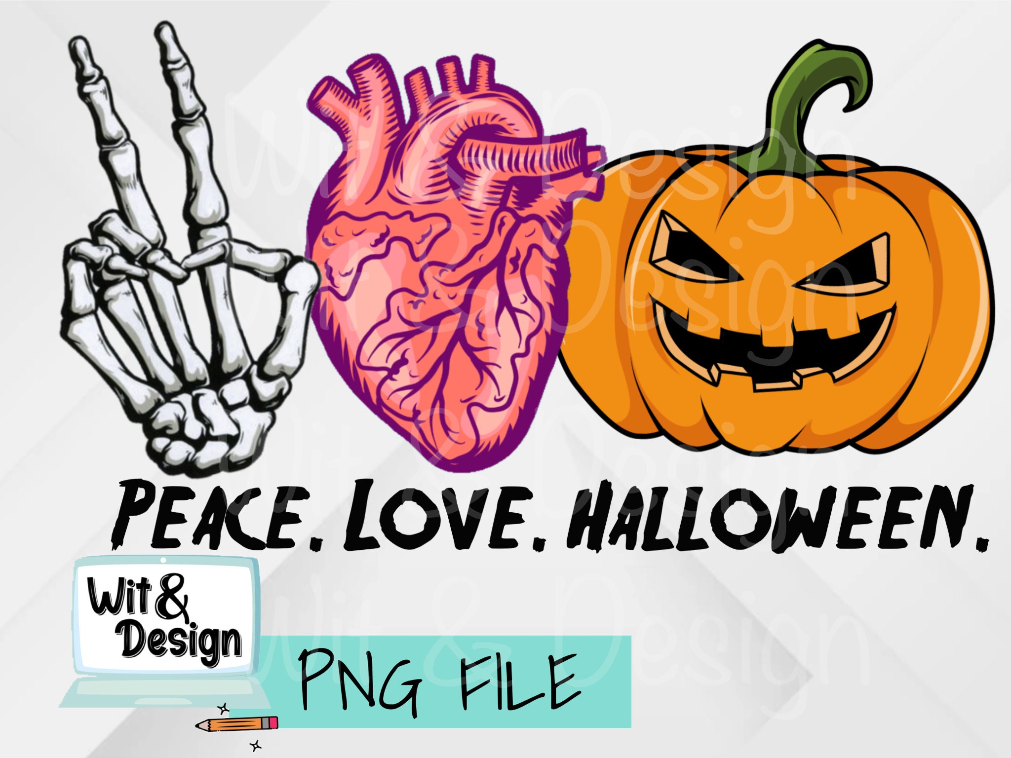 Peace Love Halloween Png File for Sublimation, Halloween Png, Skeleton ...