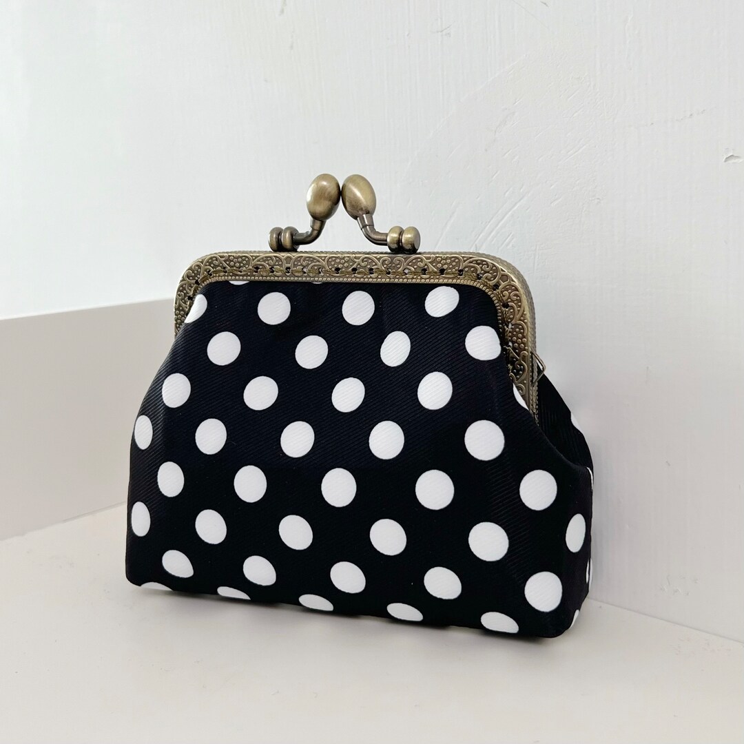 Handsewn Kiss Lock Pouch: Black Polka Dot Coin Purse - Etsy