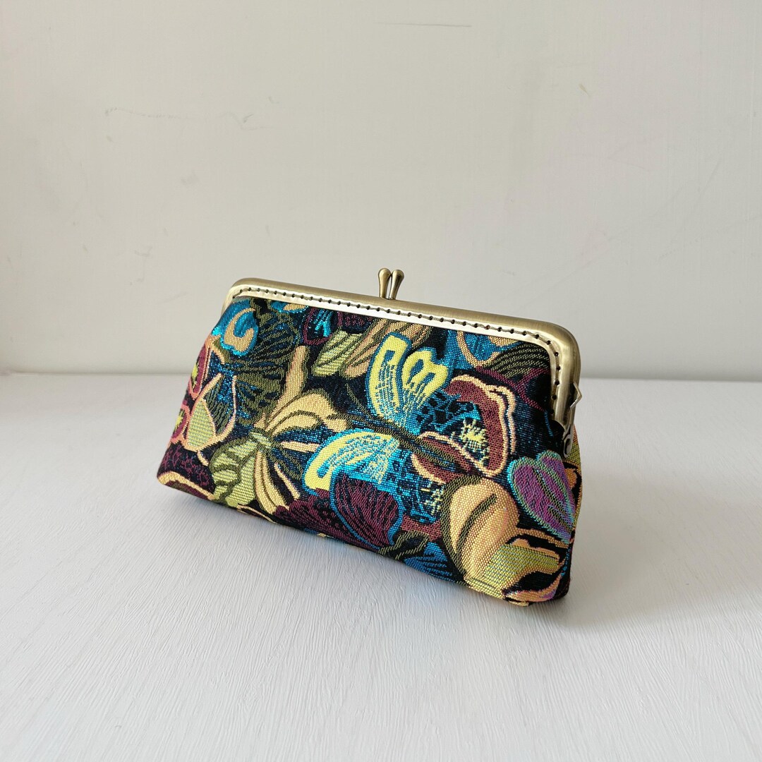Handmade Kiss Lock Clutch - Vintage Style Evening Clutch - Long Clutch ...