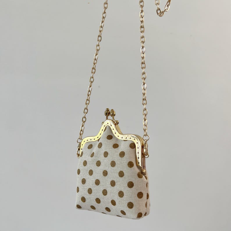 Handmade Kiss Lock Small Purse - Gold Polka Dots - Etsy