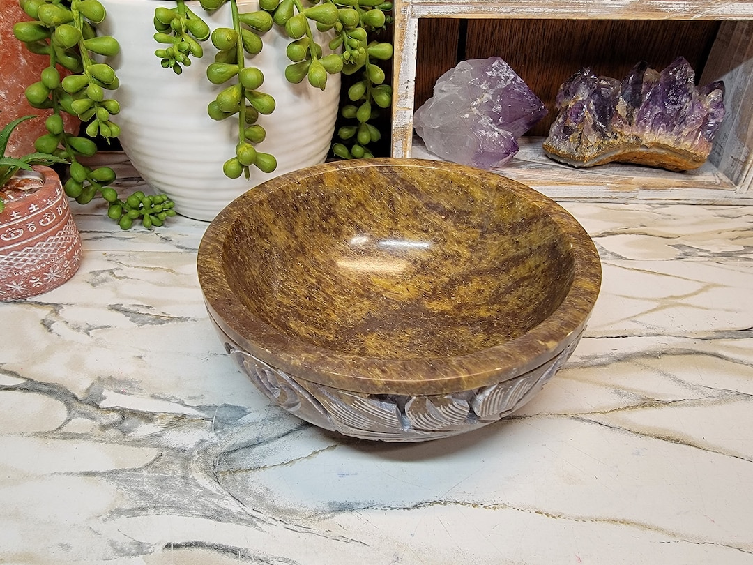 Soapstone Smudging Burner Bowl/scrying Bowl With Flower Design - Etsy