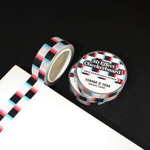 3D EFFECT CHECKERBOARD Washi Tape (15mm/10m) | Trendy Checkered Washi ...