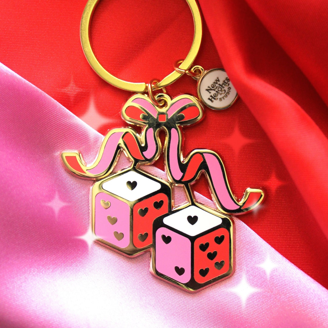 LUCKY BABE Hard Enamel Keychain | Heart Dice Charm, Ribbon Keychain ...