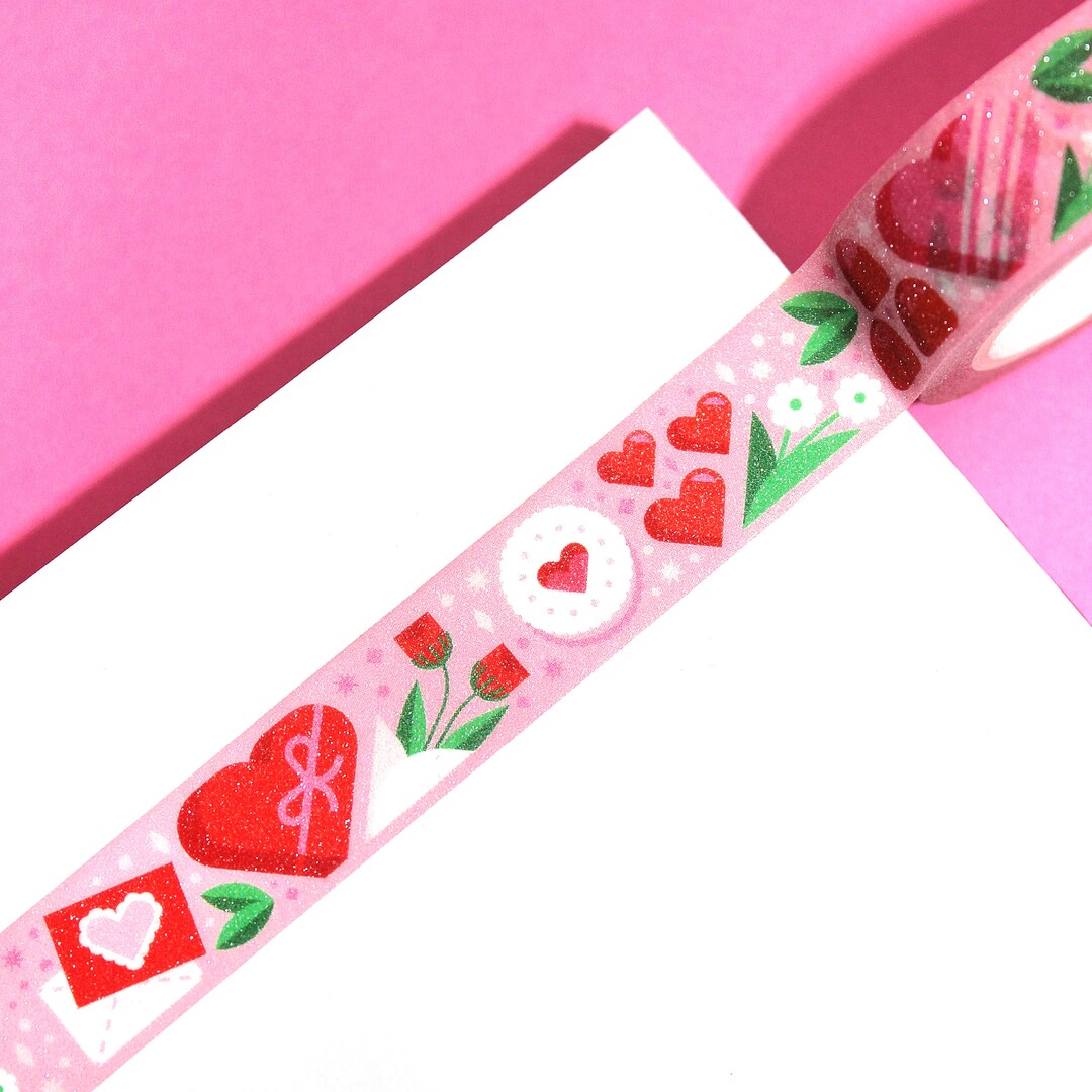 SWEET VALENTINE Glitter Washi Tape 15mm/5m Cute Galentine's Day Masking ...