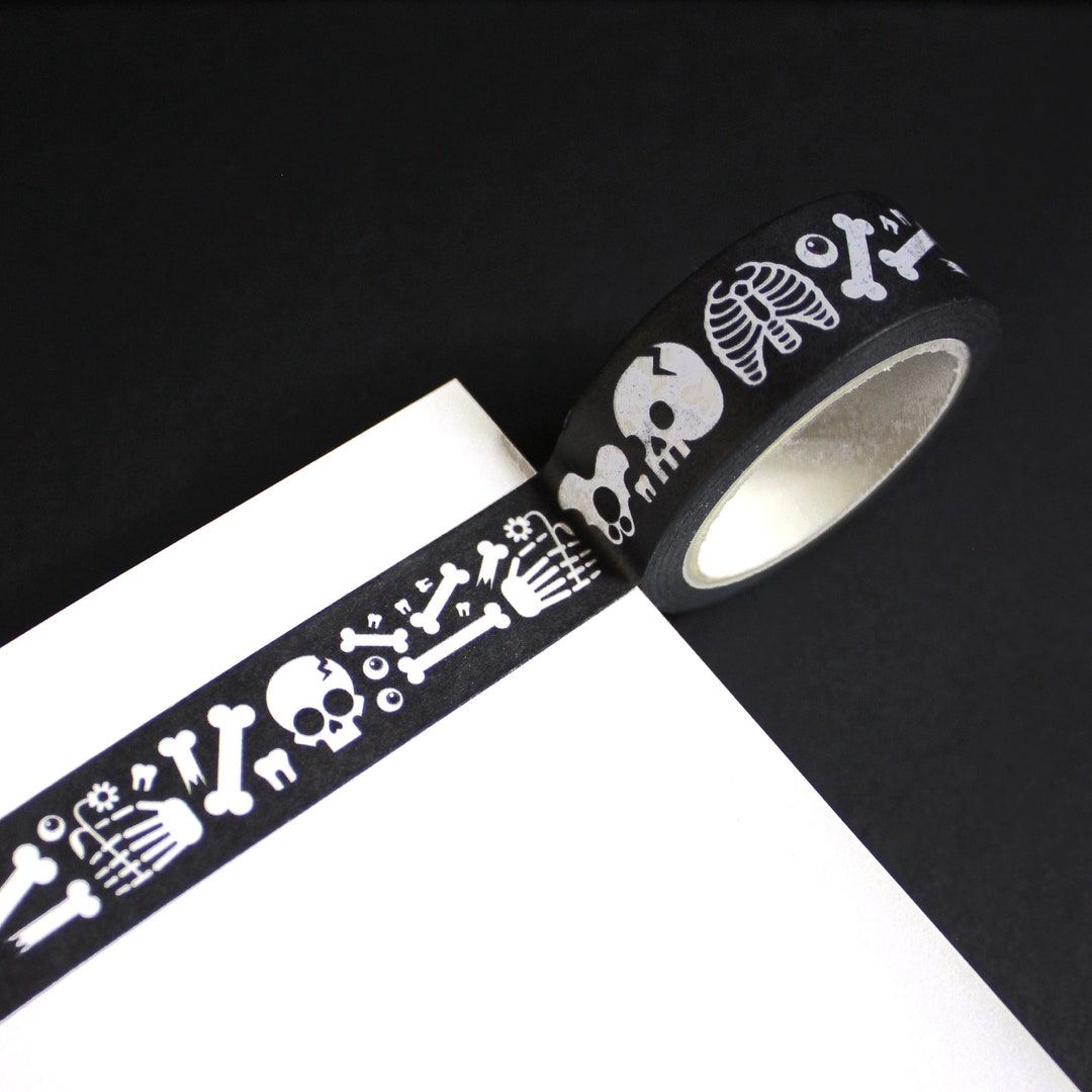 SKELETAL GRAVE Spooky Halloween Washi Tape 15mm/10m Skull & Bones Washi ...