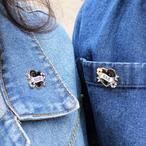 MOM & DAD Black Heart Retro Tattoo Style Enamel Pin Pins for - Etsy