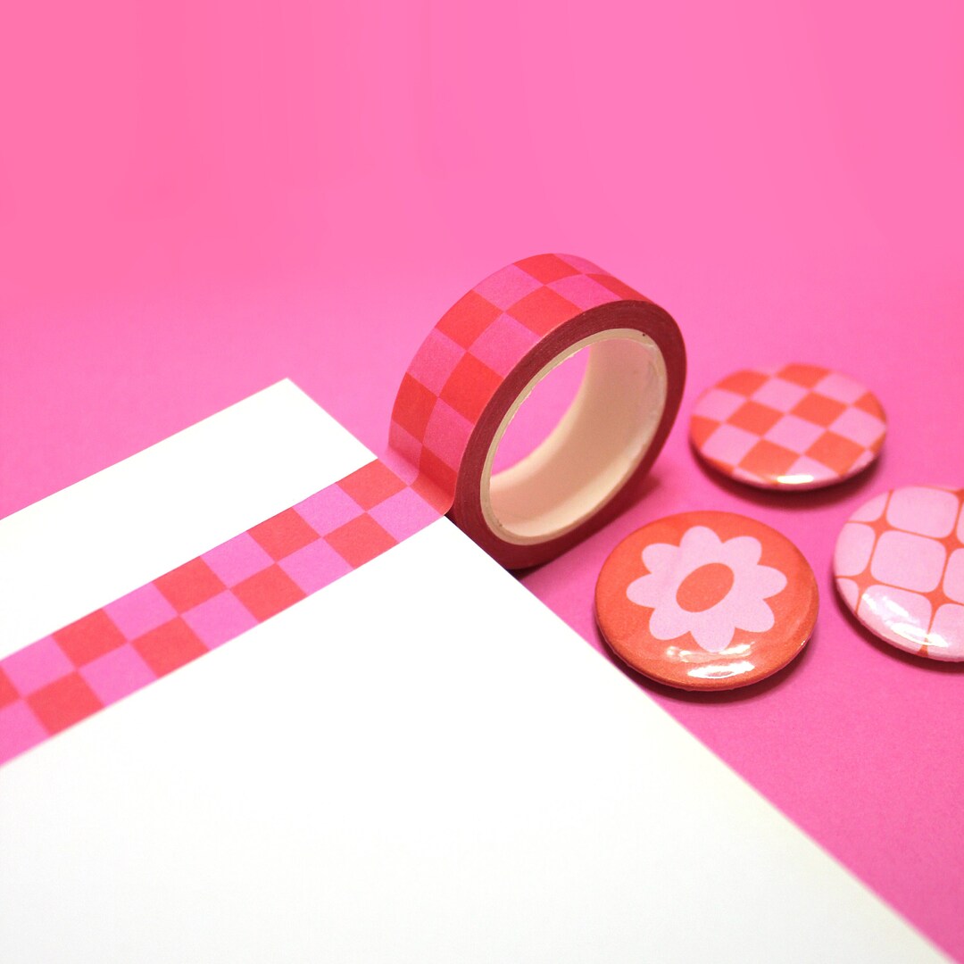 CHECKERED CHERRY (pink/red) Checkerboard Washi Tape (15mm/10m) | Trendy ...