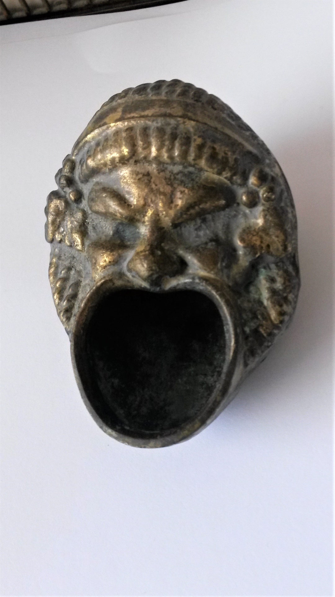 Rare Georgian Brass Classical Grotesque Greek / Roman Head Inkwell ...