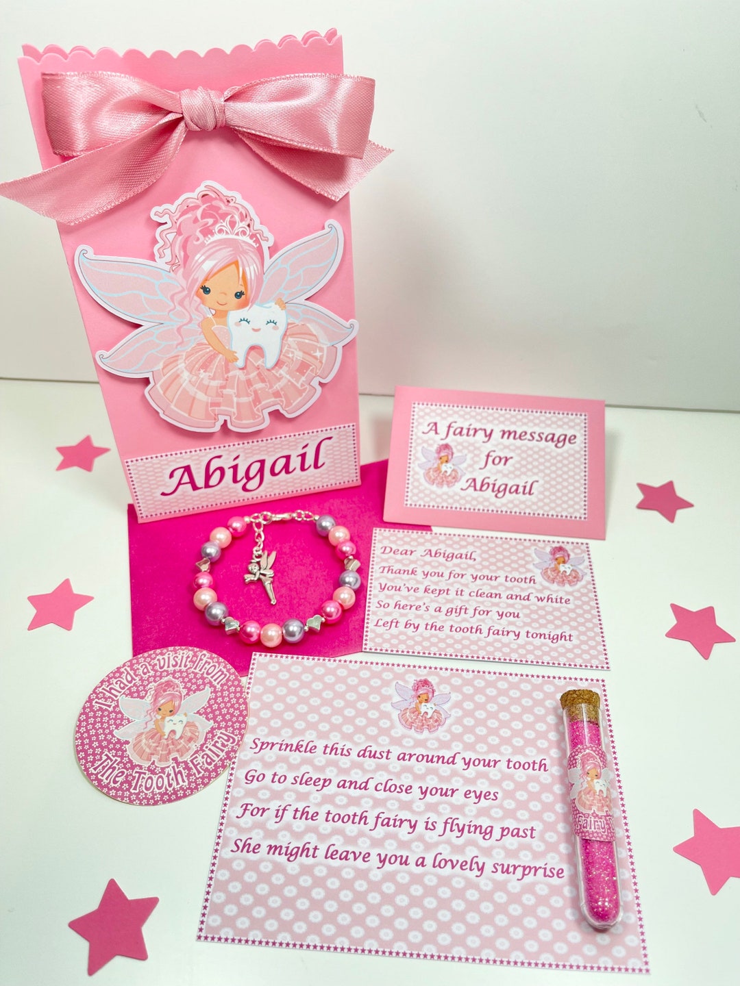 Personalised Tooth Fairy Kit With Letter, Bracelet, Fairy Dust, Gift ...