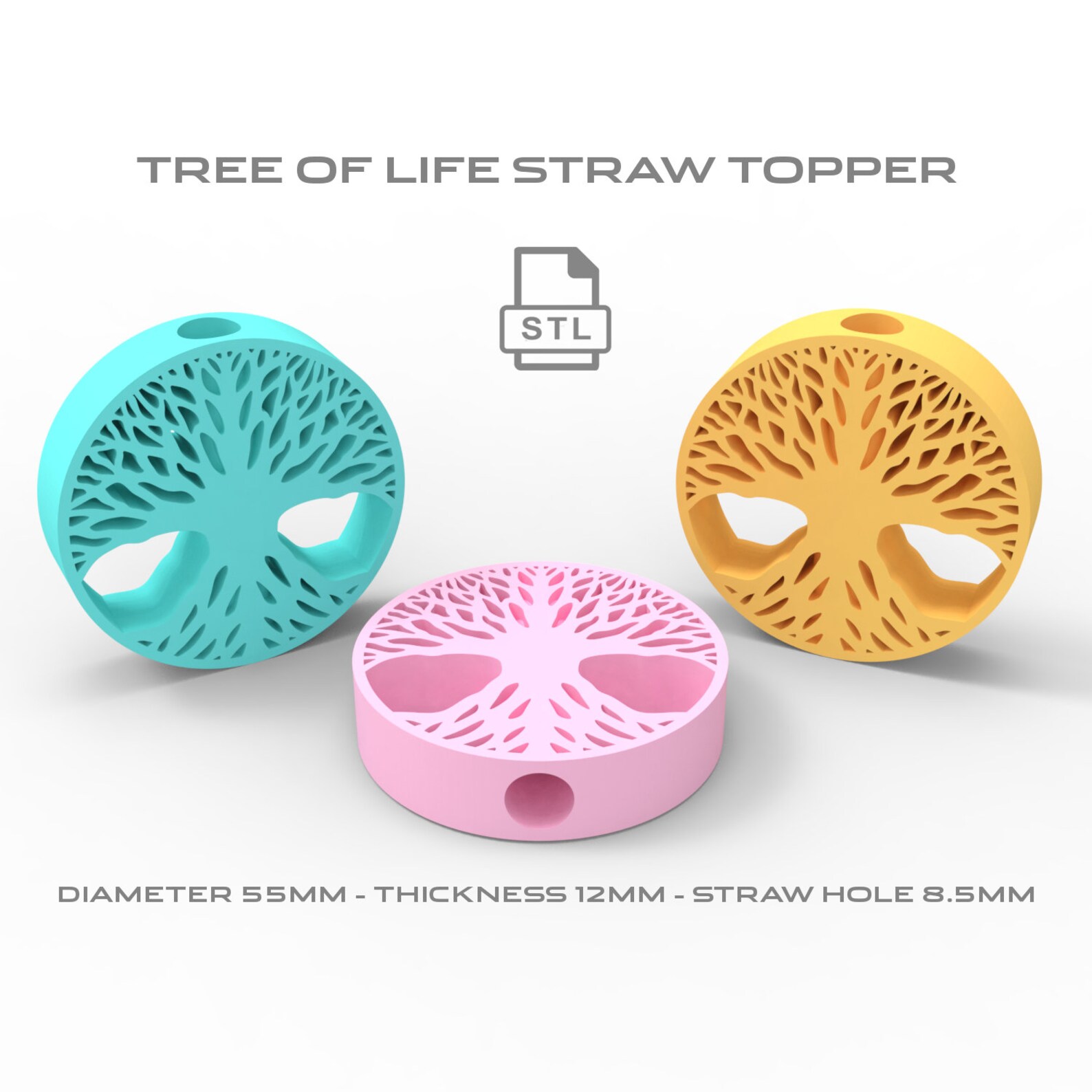 Tree of Life Straw Topper Stl, Straw Buddy for 3D Printing Digital STL ...