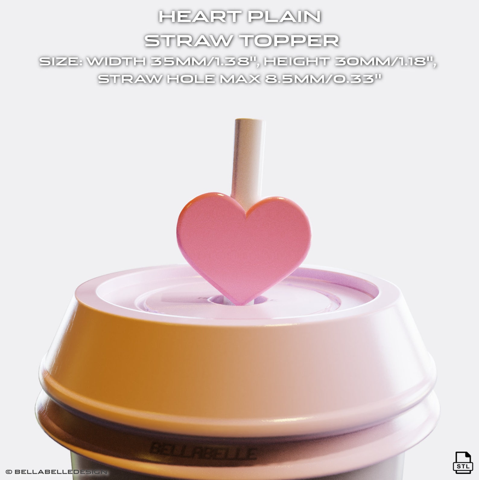 Heart Plain STL File Straw Topper Straw Buddy Stl File for 3D Printing ...