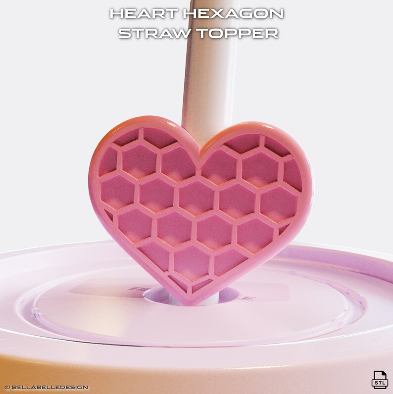 Heart Hexagon Pattern STL File Straw Topper Straw Buddy Stl File for 3D ...