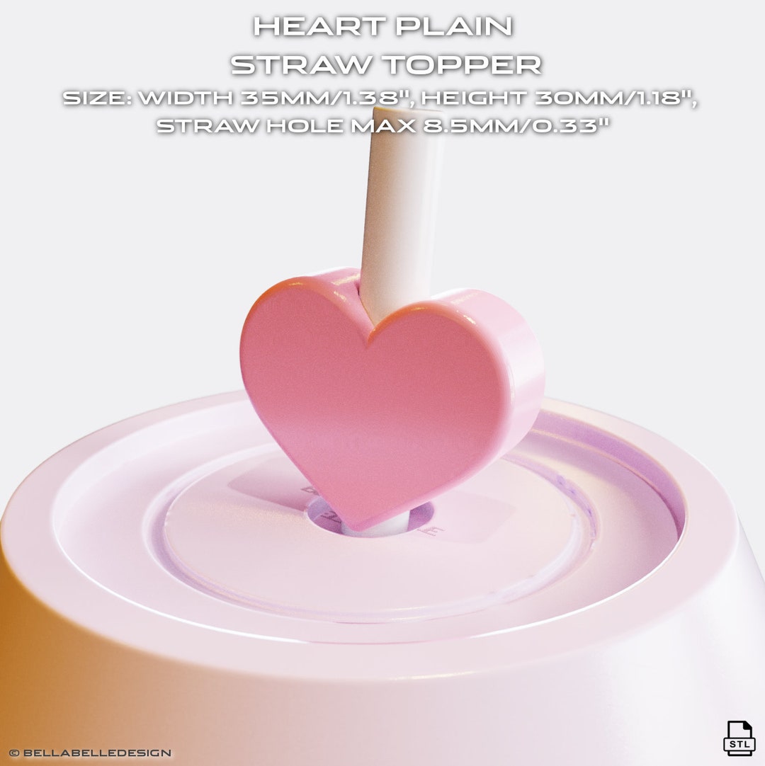 Heart Plain STL File Straw Topper Straw Buddy Stl File for 3D Printing ...