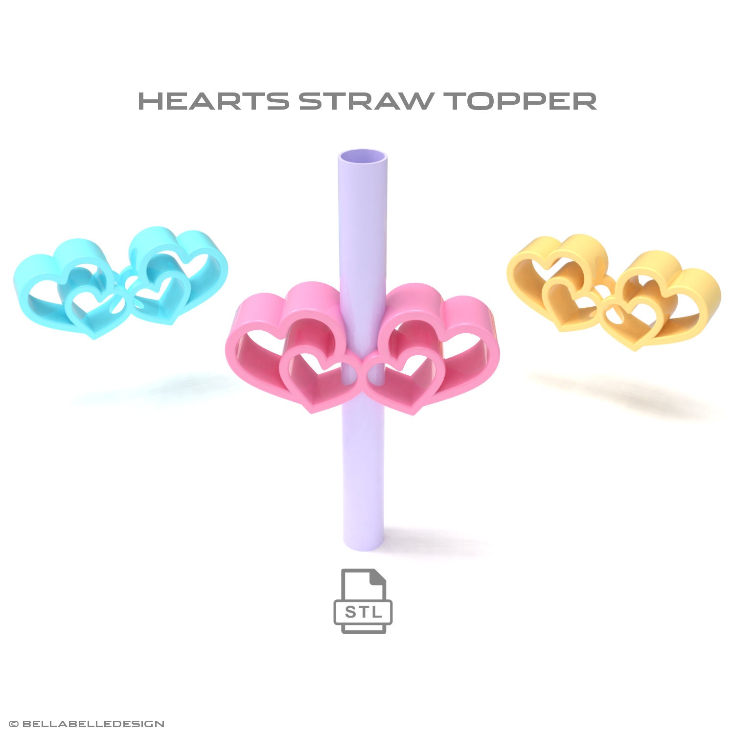 Love Hearts Straw Topper STL File Straw Buddy Tumbler for 3D - Etsy