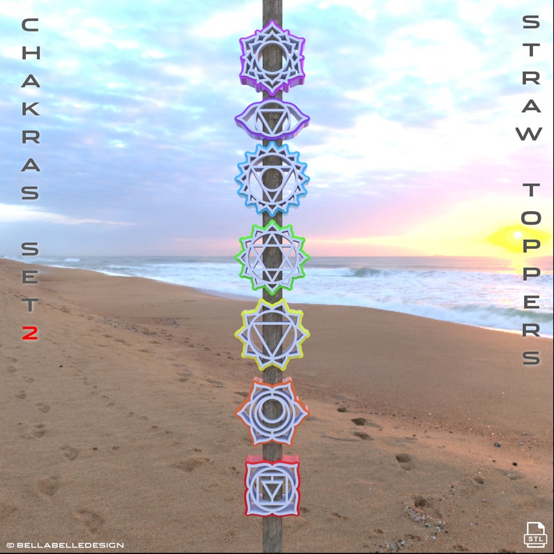 Chakra Set 2 Straw Topper STL Pack, Straw Buddy Tumbler for 3D Printing ...