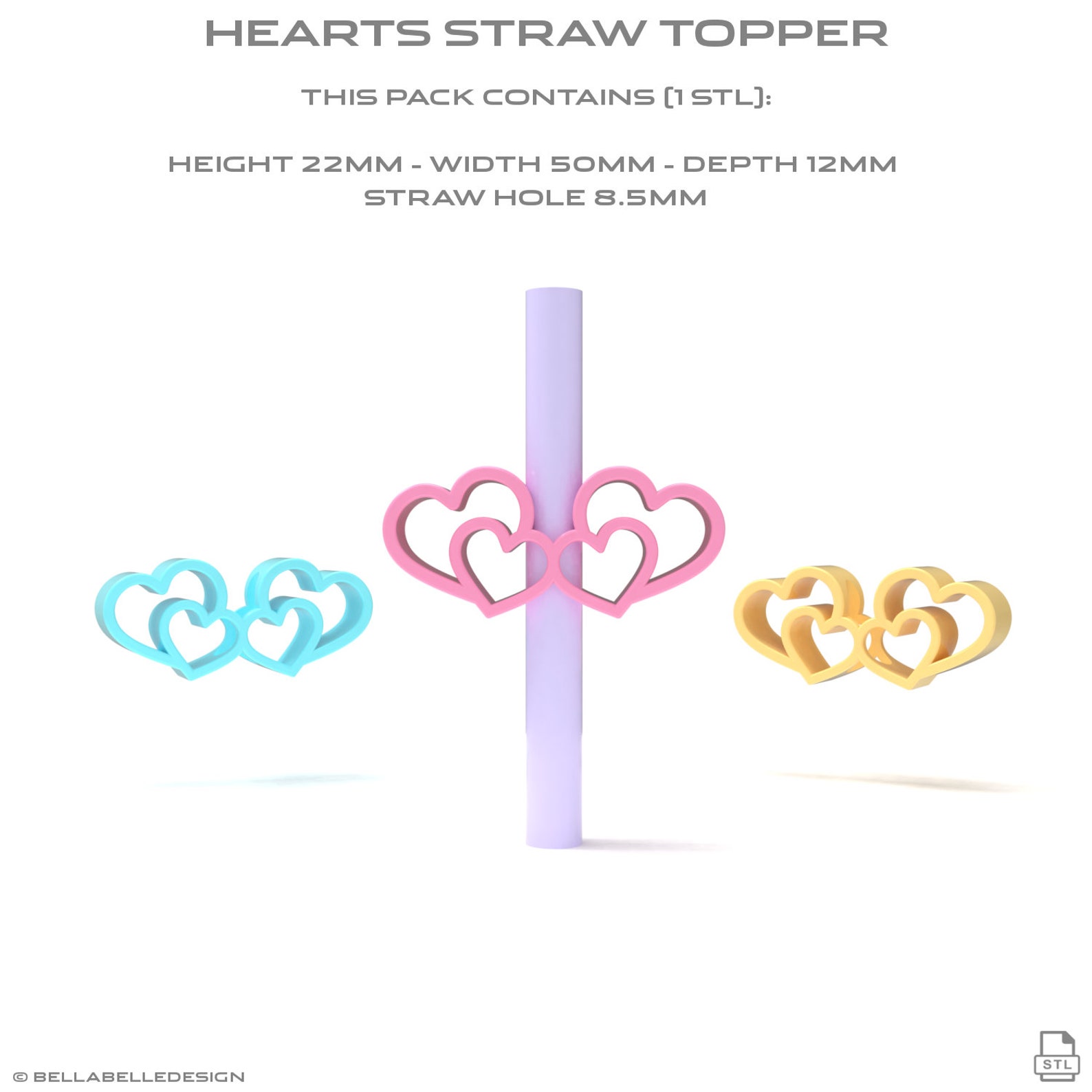 Love Hearts Straw Topper STL File, Straw Buddy Tumbler for 3D Printing ...