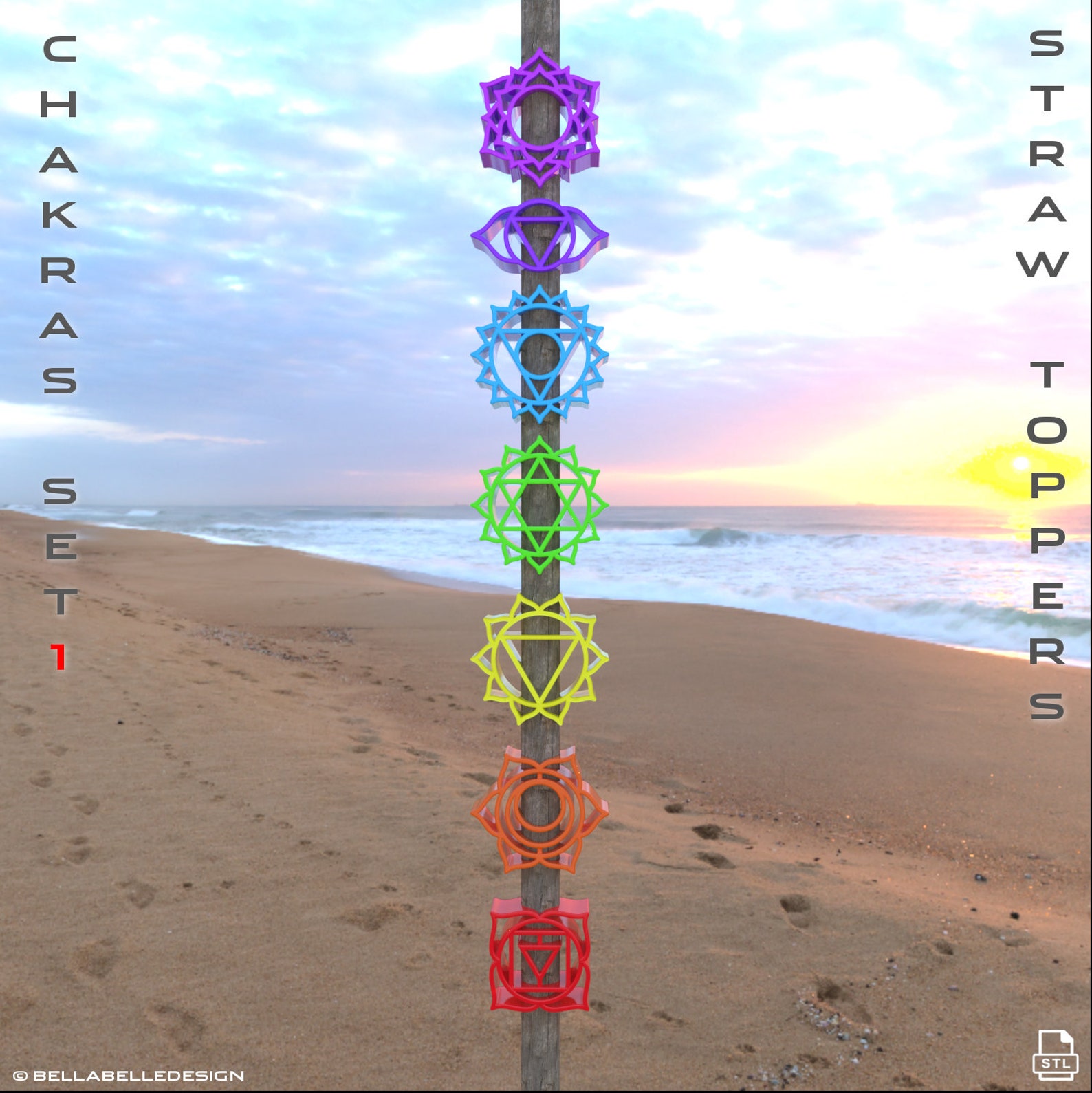 Chakra Set 1 Straw Topper STL Pack, Straw Buddy Tumbler for 3D Printing ...