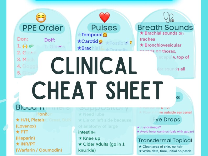CLINICAL SHEET Clinical CHEAT Sheet Med Surg Nurse Hospital | Etsy