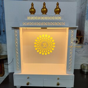 Wooden Open Temple Mandir White Finished LED OM Design Temple Beautiful ...