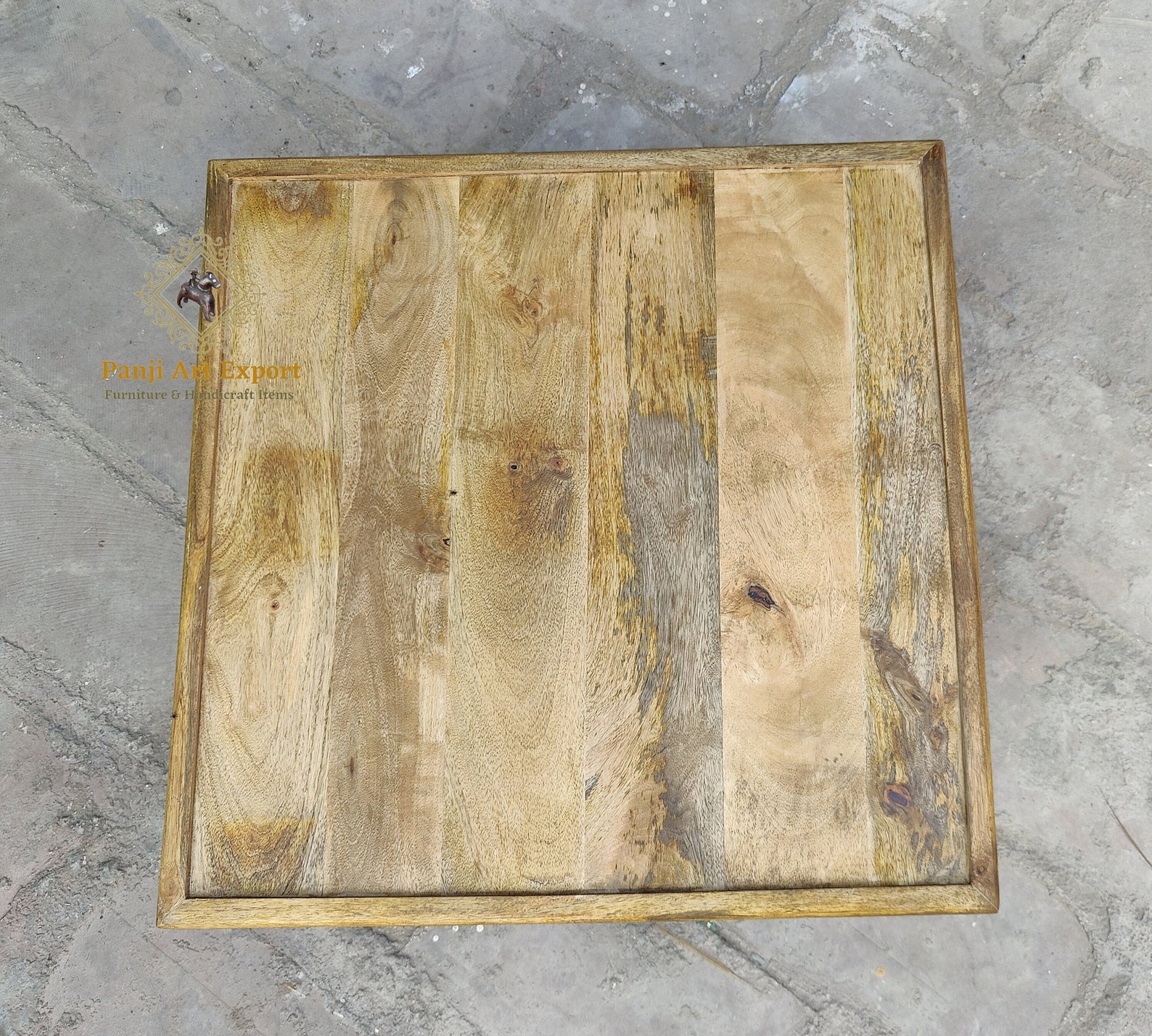 Handmade Raw Mango Wood Coffee Table: Lattice Carved Square Accent ...
