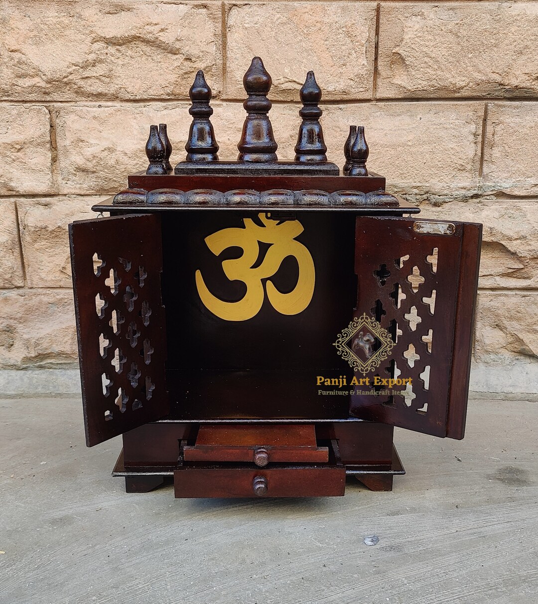 Handcrafted Wooden Temple Mandir: Cherry Brown Pooja Ghar, Wall Decor ...