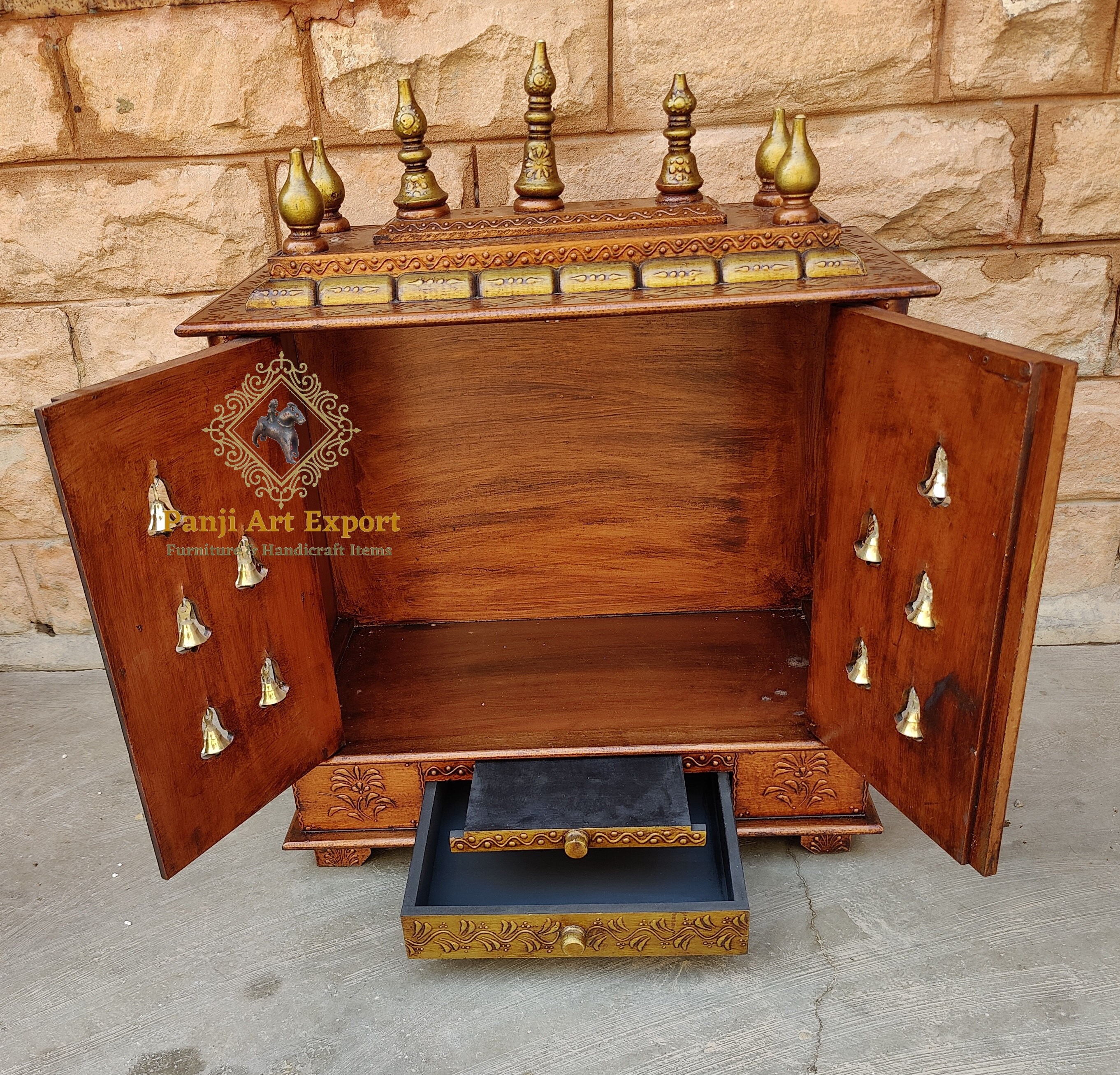 Wooden Temple Mandir Copper Gold Combo Embossed Work - Etsy Canada