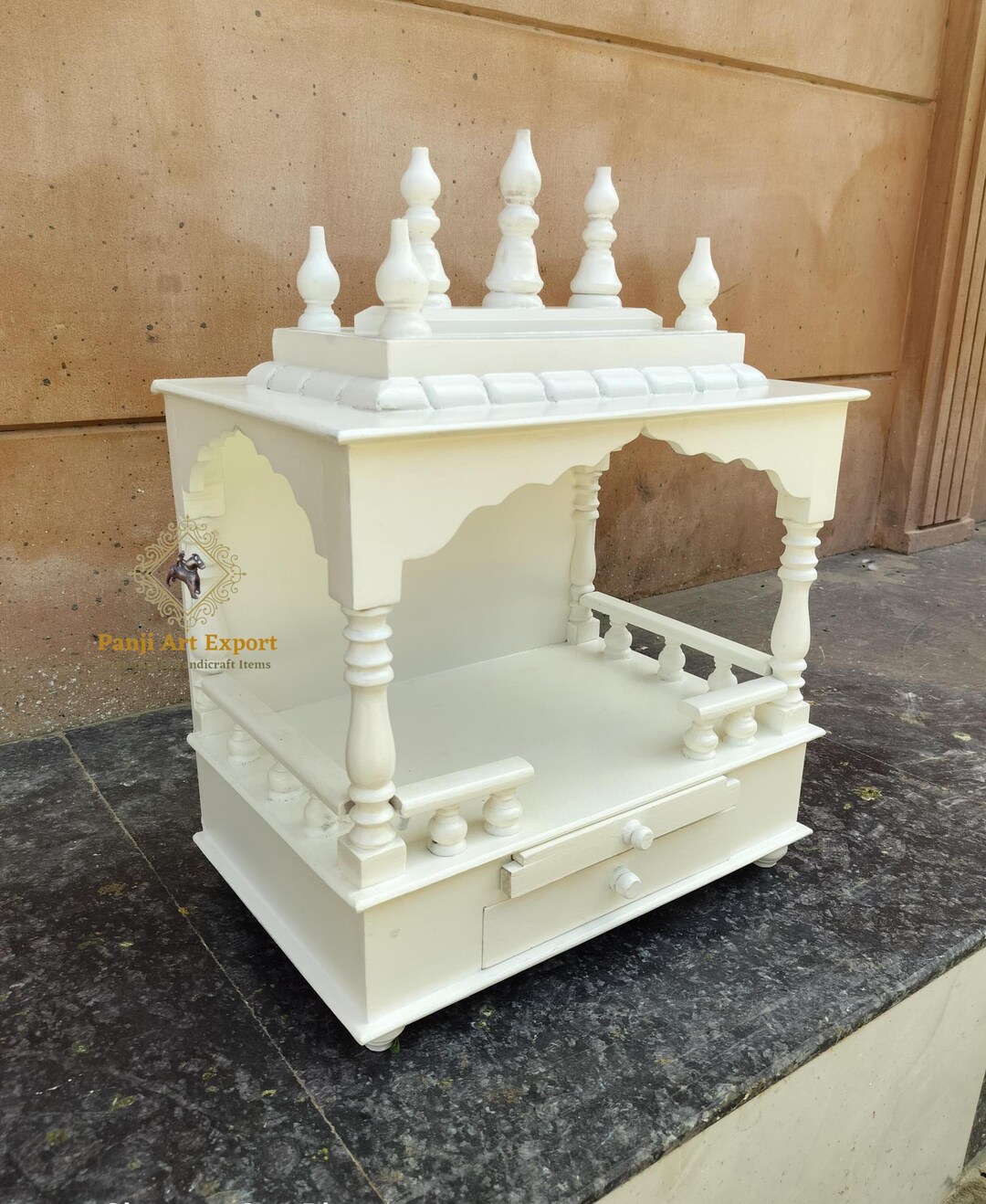 Wooden Open Temple Pooja Mandir White Gloss Handcrafted Wall Hanging ...