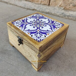 Wood Jewellery Box, Handmade Tiles Fitted Wood Box, Chest Jewellery Box ...
