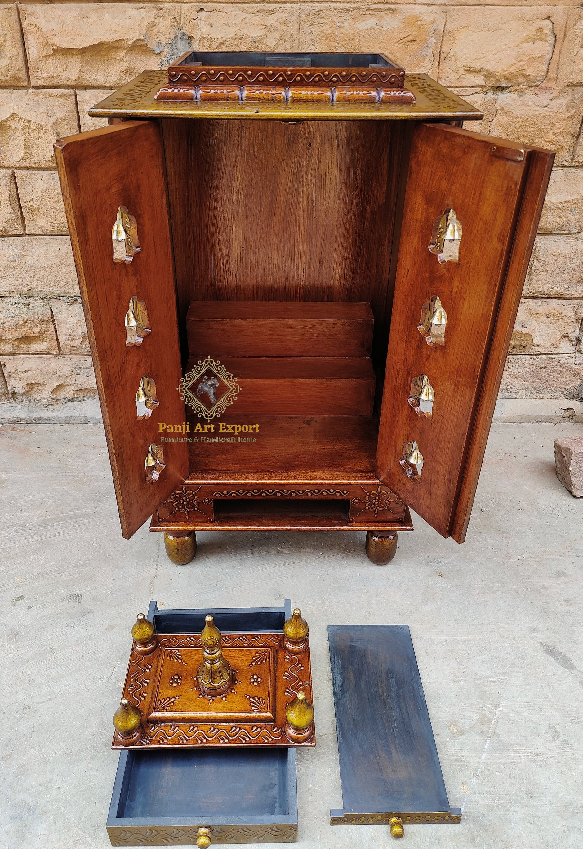 Wooden Temple Mandir Copper Gold Combo Embossed Work - Etsy