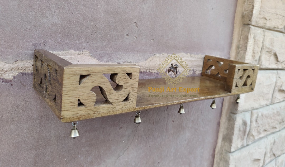 Hand Crafted Wooden Temple Shelf: Wall Mounted Pooja Ghar Mandap ...
