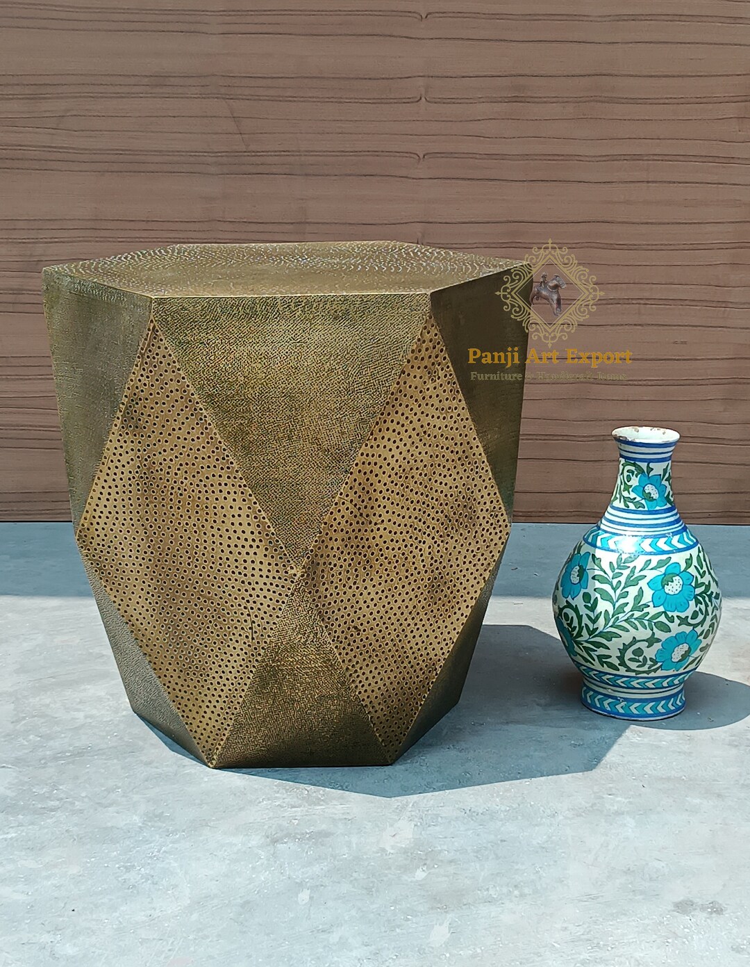 Wooden End Coffee Table Diamond Shape Gold Brass Fitted Work Beautiful ...