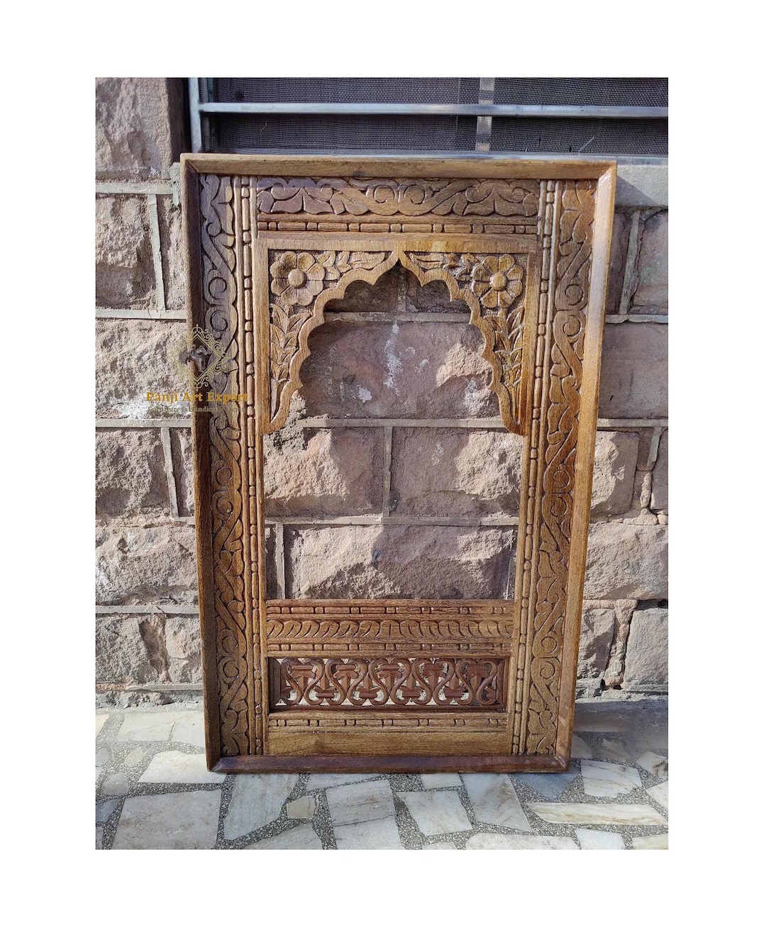 Handmade Indian Wooden Mirror Frame: Curved Wall Decor (21x33 Inches ...