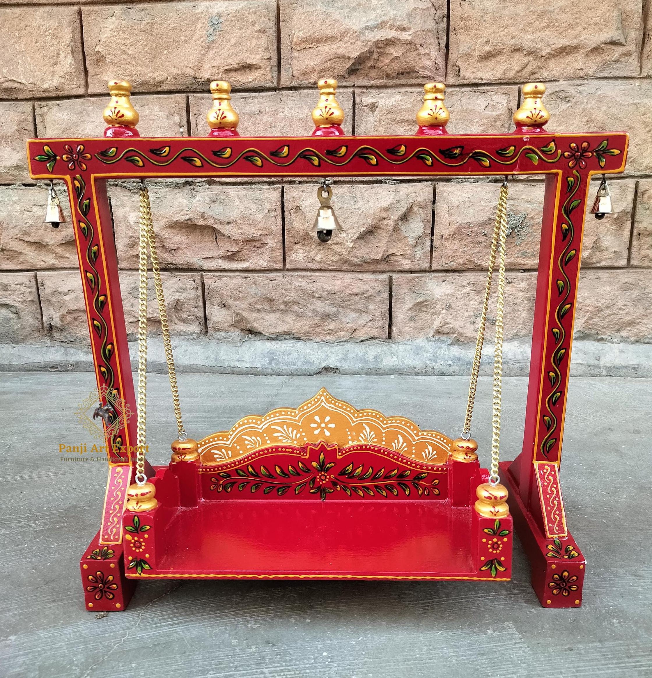 Handcrafted Wooden Jhula Swing: Deity Worship Decor (19x7x17 Inch) - Etsy