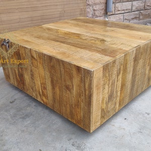 Wooden Coffee Table, Wood Square Box Style Coffee Table, Wooden ...