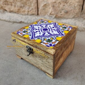 Wood Jewellery Box, Handmade Tiles Fitted Wood Box, Chest Jewellery Box ...