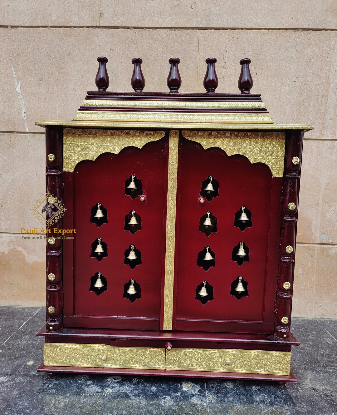 Wooden Temple Mandir Cherry Gold Finished Beautiful Hanging Bells ...