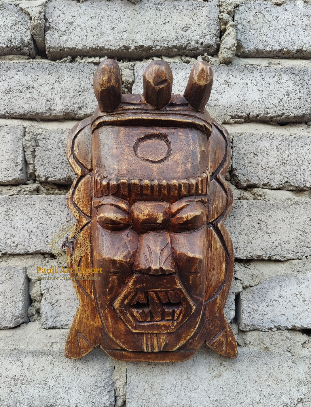 Wooden Old Wood Mask, Wall Mask, Wooden Mask Handicraft, Hand-carved ...