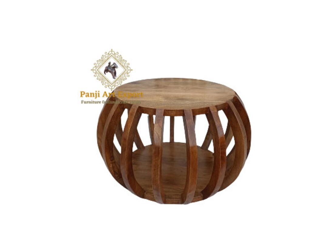 Wooden Coffee Table Carver Round Wooden Cocktail Table Unique - Etsy