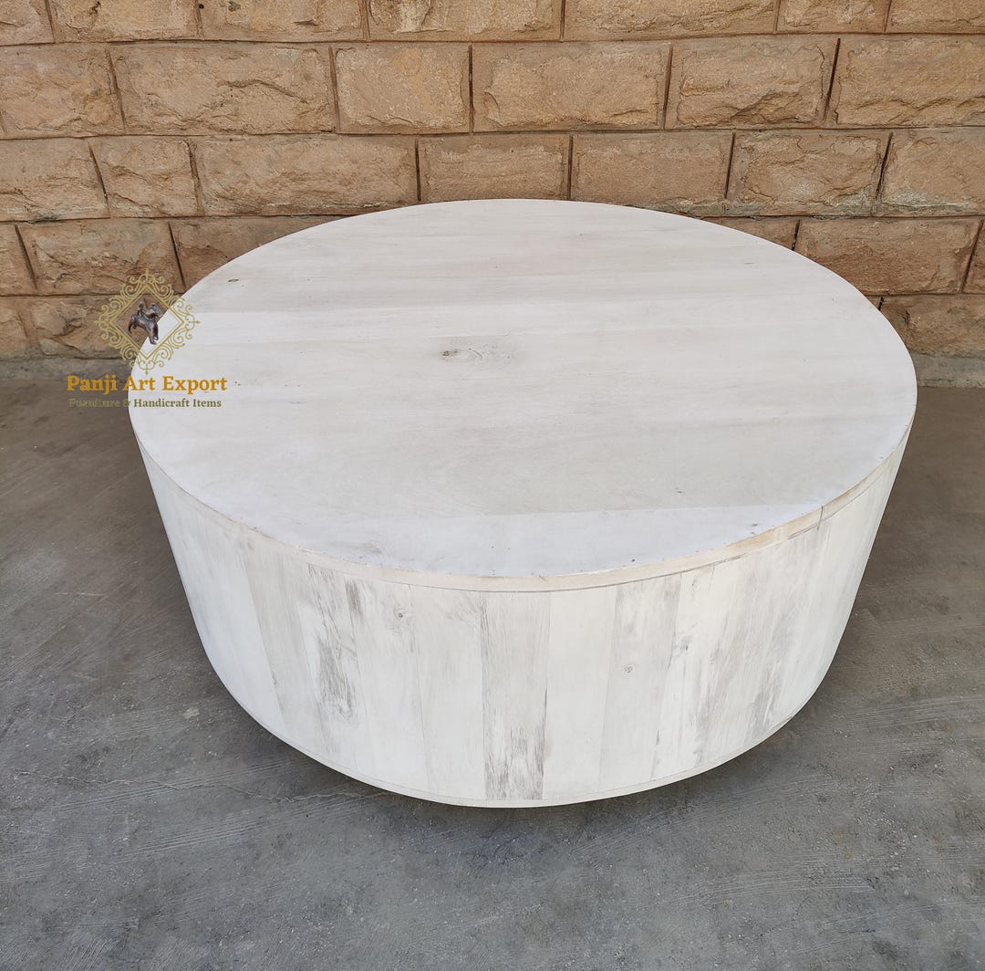 Wood Gamla Coffee Table Whitewash Solid Wooden Round Handmade Table ...