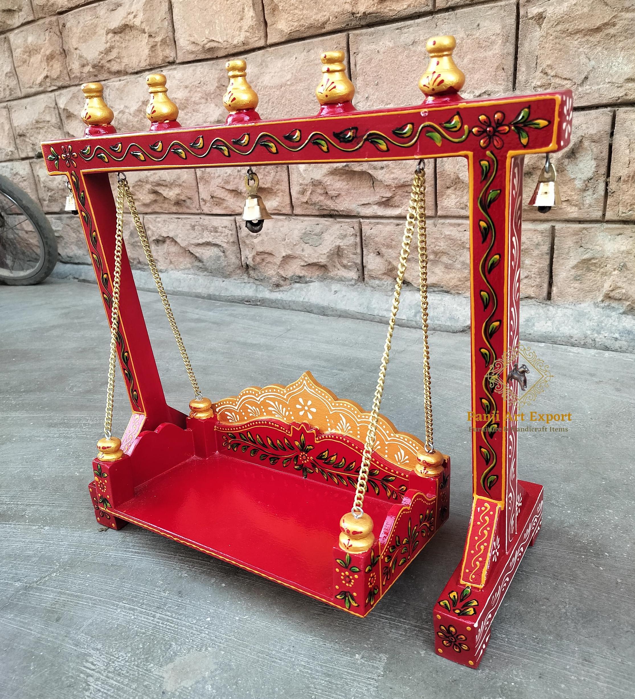 Handcrafted Wooden Jhula Swing: Deity Worship Decor (19x7x17 Inch) - Etsy