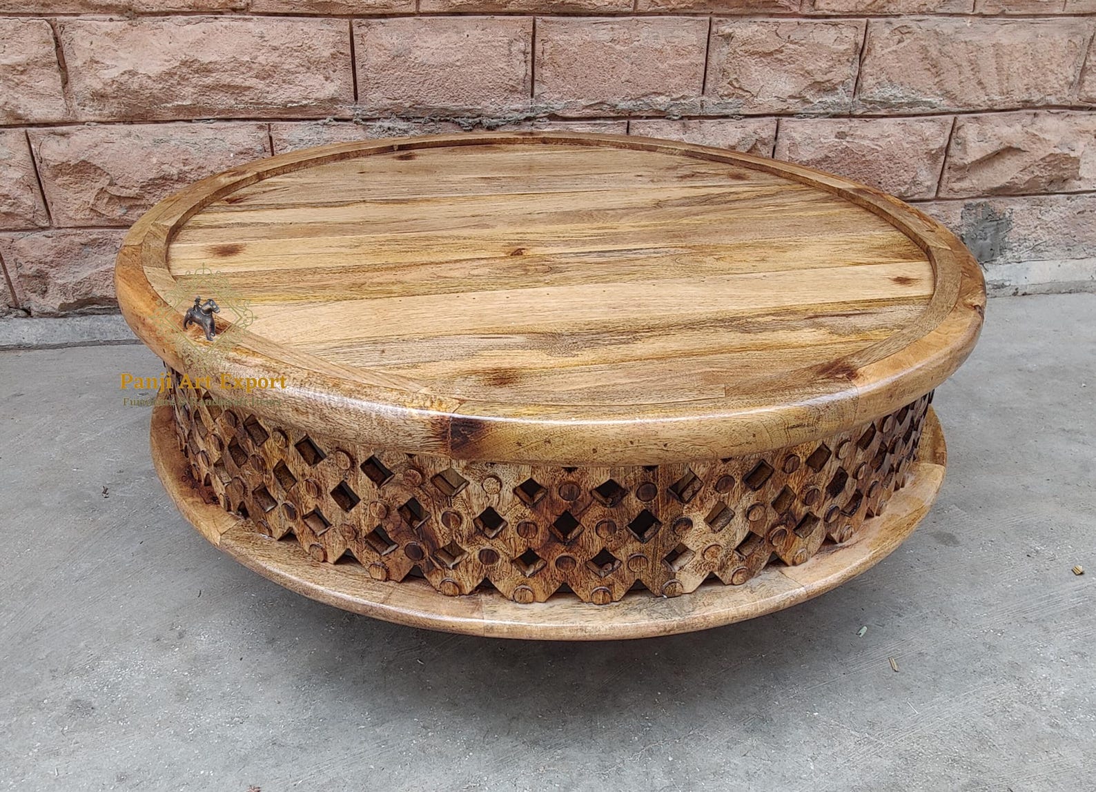 Handmade Round Mango Wood Coffee Table: Lattice Carved Indian Decor - Etsy