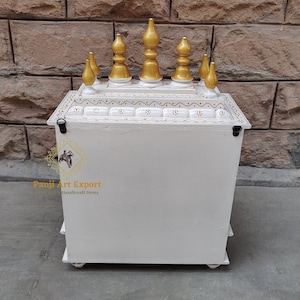 Wooden Temple Mandir White + Gold Finished Beautiful Hanging Bells ...