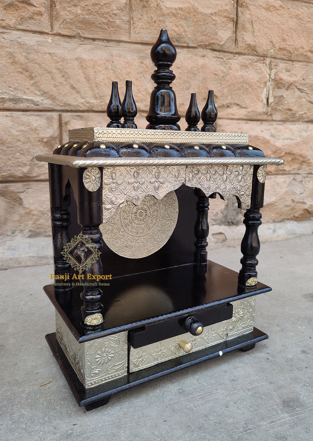 Wooden Temple Mandir Black Beautiful Brass Silver Fitted - Etsy