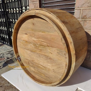 Wooden Round Storage Box Coffee Table, Wooden Coffee Table, Wooden ...