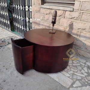 Wooden Round Storage Box Coffee Table, Wooden Coffee Table, Wooden ...