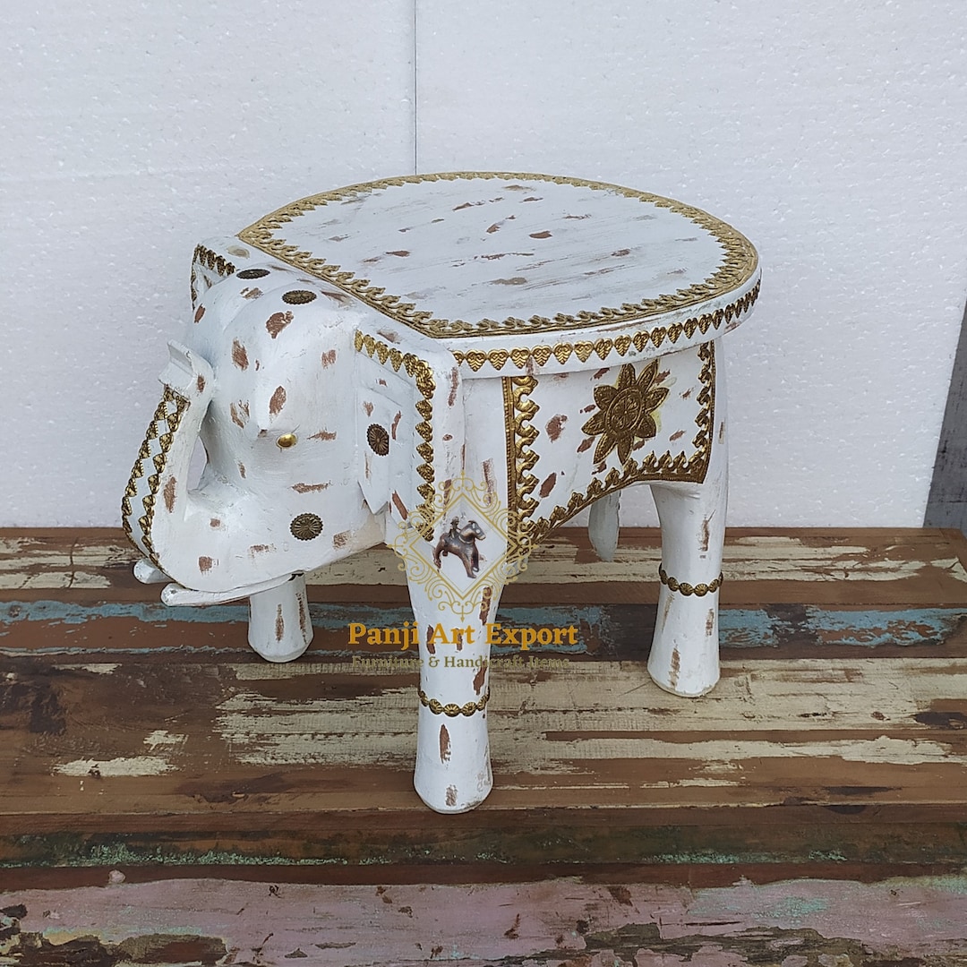 Wooden Elephant Stool Elephant Table Footstool Indian Handicraft Hand ...
