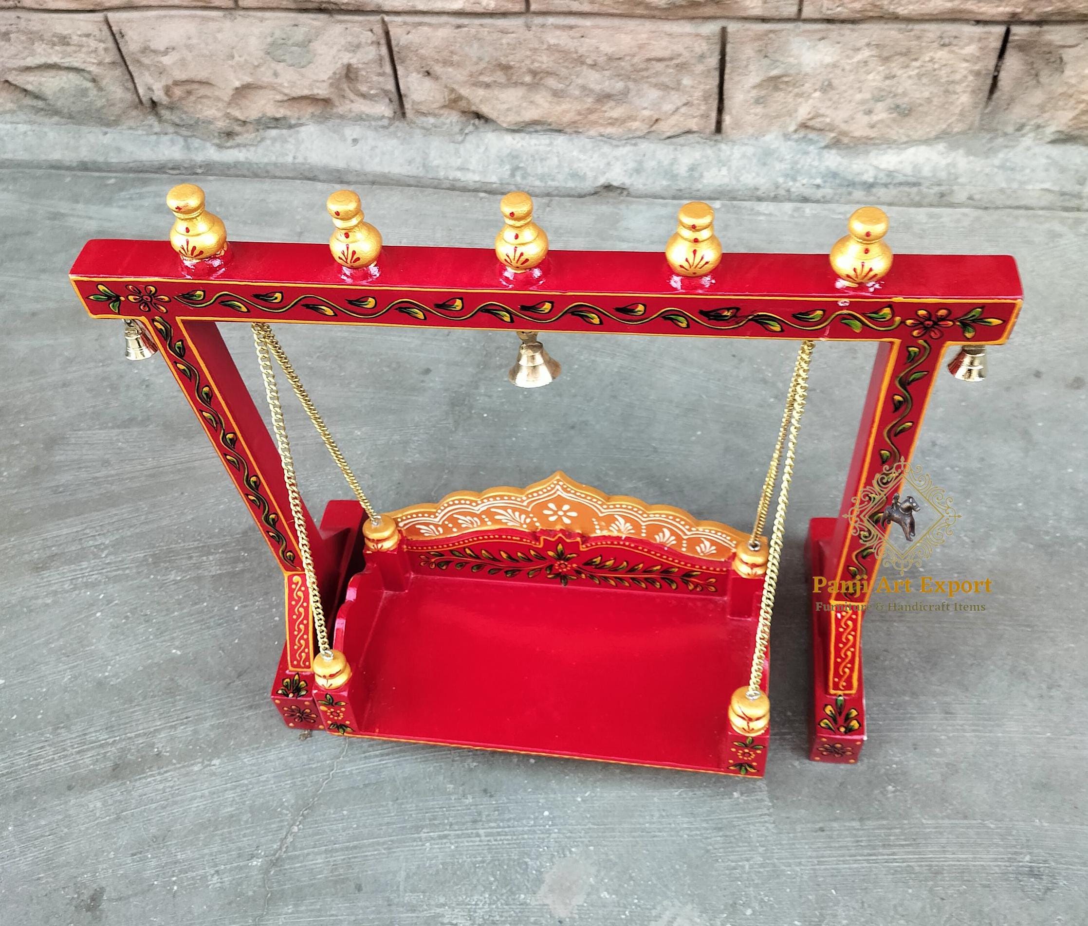 Handcrafted Wooden Jhula Swing: Deity Worship Decor (19x7x17 Inch) - Etsy